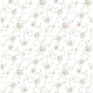 Seabrook Designs Nicolai Bouquet Floral Scroll Unpasted Wallpaper - Bed ...