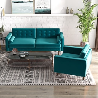 Lary 2-Piece Mid-Century Velvet Loveseat and Lounge Chair Set - Bed ...