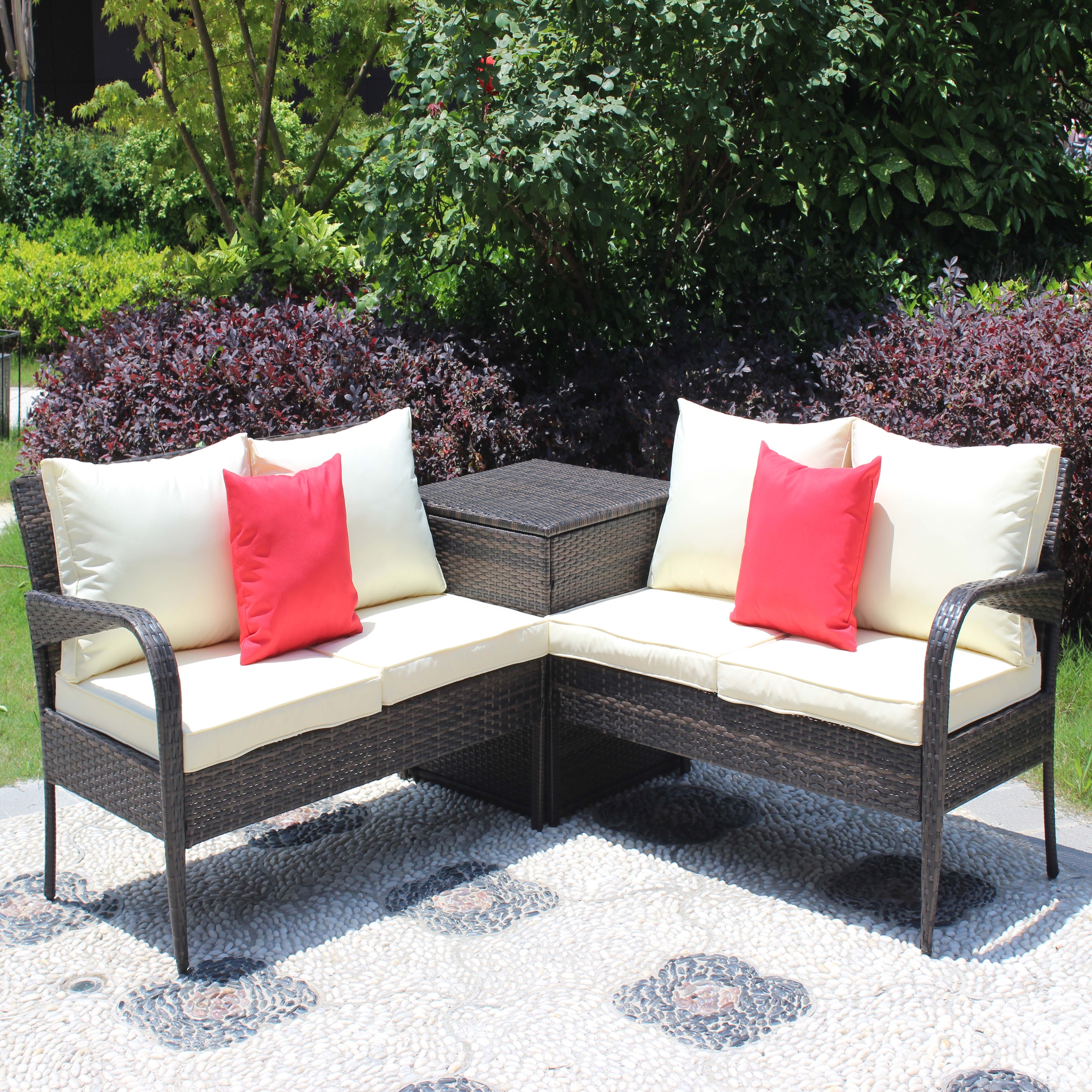Small patio sectional with storage store