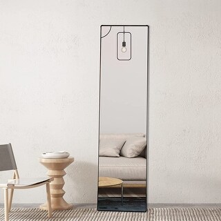 16 in. W x 61 in. H Rectangular Framed Freestanding Mirror in Black ...