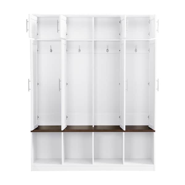 Hall Tree Storage Cabinet with 4 Hidden Hooks, Bench, and Open ...