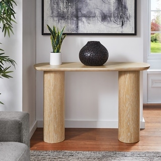 Edo Contemporary Oak-Finished Sofa Table with Sturdy Column Base by ...
