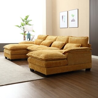Chenille Fabric Sectional Sofa U-shape Musterd yellow Upholstered Sofa ...