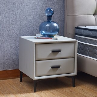 Nightstand with 2 Drawers, Light Gray Night Stand with PU Leather ...