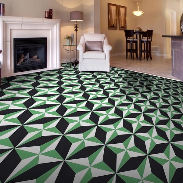green and white patterned tiles