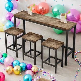 Rustic Style 4-Piece Counter Height Wood Dining Table Set Kitchen Table ...