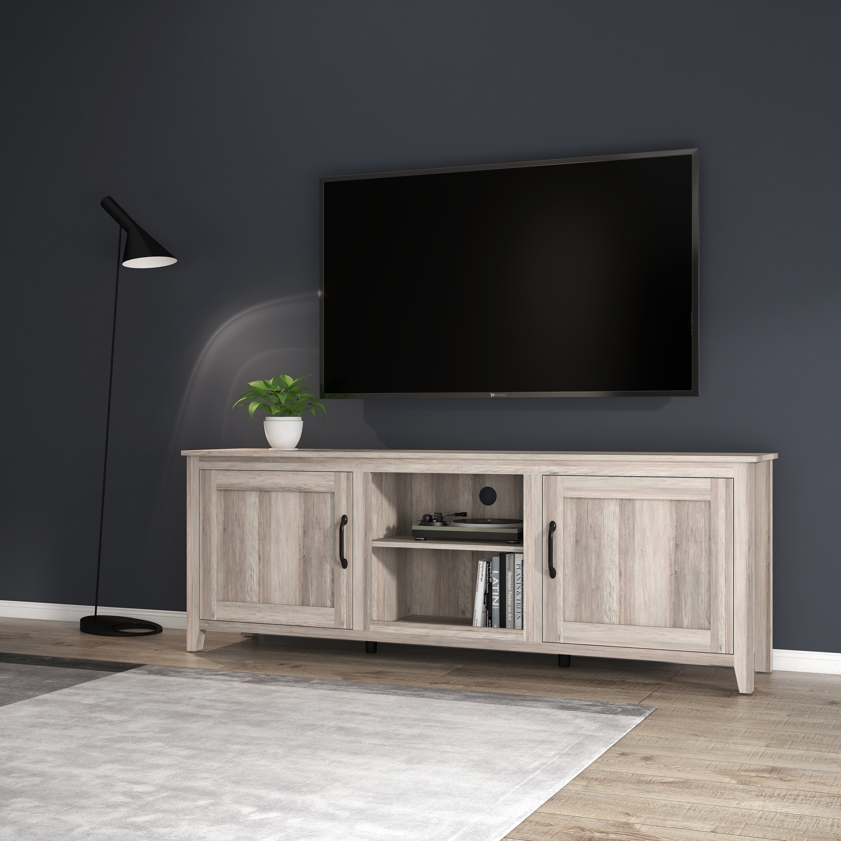 Traditional Wooden Multifunctional TV Stand with 2 Open Compartments Cabinet 2 Cabinet with Door TV Cabinet for Living Room Bed Bath Beyond 37386794