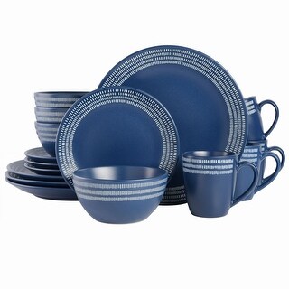 16-Piece Striped Rim Blue Stoneware Dinnerware Set - Bed Bath & Beyond ...