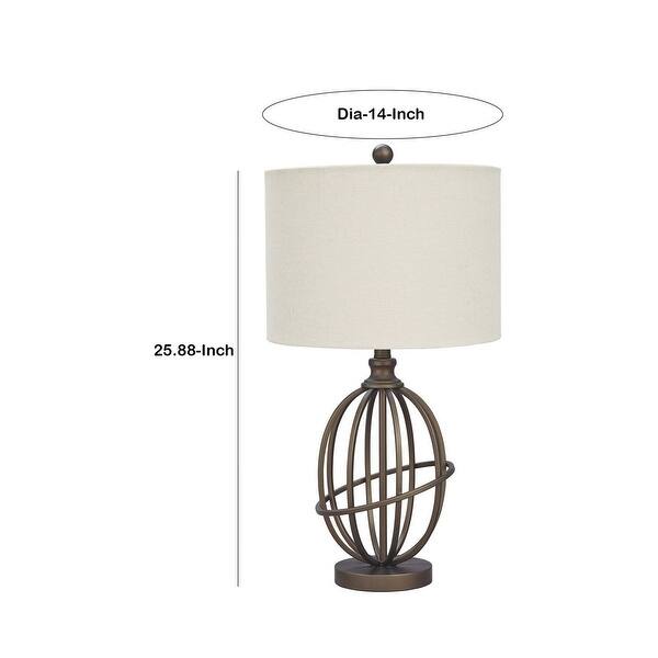 Armillary Metal Base Table Lamp with fabric Shade, White and Bronze ...
