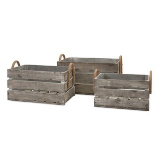 Set of 3 Finn Coastal Castaway Weathered Wood-Slat Storage Crates with ...