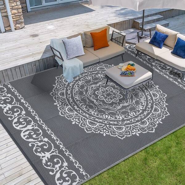 WhizMax Outdoor Rugs Vintage Floral Plastic Straw Rug Waterproof Indoor ...