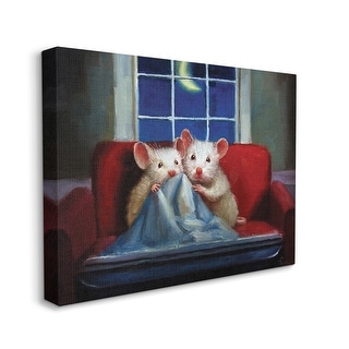 Stupell House Mice Snuggling Under Blanket Watching TV Canvas Wall Art ...