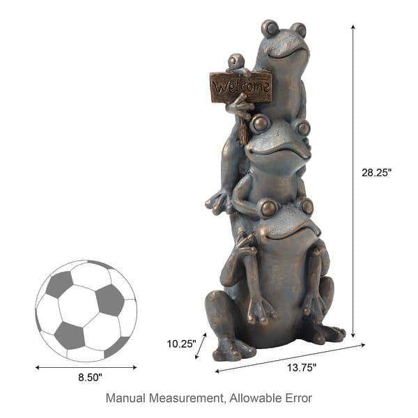 28" H Bronze MgO Lucky Stacked Frogs Garden Statues with "Welcome" Sign ...