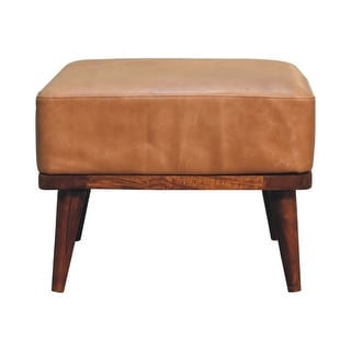 Tan Buffalo Leather Tan Footstool - Bed Bath & Beyond - 40828651
