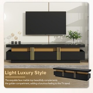 Black+Gold TV Stand Media Console Table with Faux Marble Top for TVs Up ...