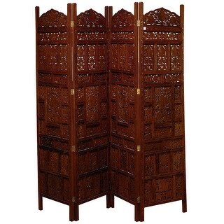 Wood Floral Handmade Carved Foldable Partition 4 Panel Partition Room ...