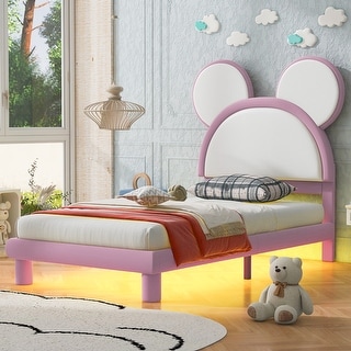 Twin Size Upholstered Platform Bed with Cartoon Ears Shaped Headboard ...