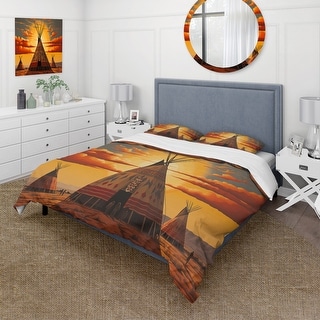 Designart "Native Tipi Orange Collage II" Yellow Global - Bed Cover Set ...