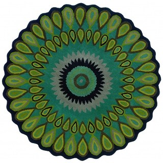 8' Round Green Peacock Feather Area Rug - 3'6" - Bed Bath & Beyond ...