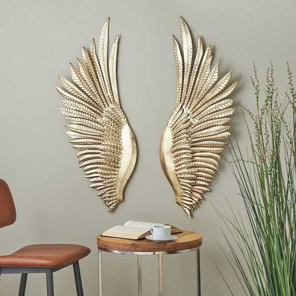 Gold Metal Wing Bird Home Wall Decor with Textured Metallic Finish (Set ...