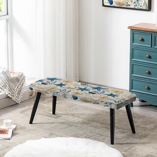 Blue And White Coastal Retreat Seashells II - Floral Upholstered Bench ...