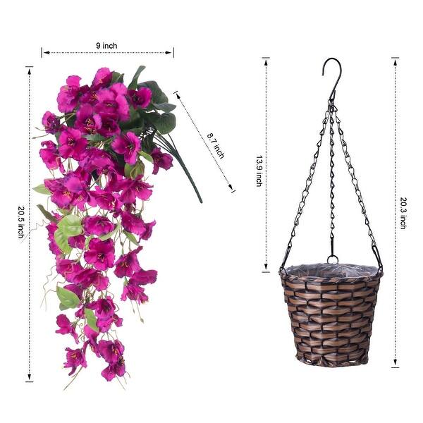Artificial Faux Hanging Flowers Plants Baskets, Fake Purple Silk Long ...