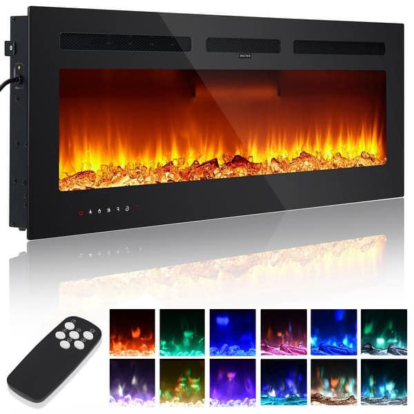 Ultra-Thin Recessed Wall Mounted Electric Fireplace Heater - Bed Bath ...