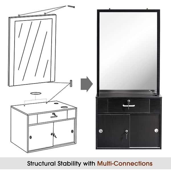 BarberPub Wall Mount Barber Salon Station with Vanity Mirror 3066 - N/A ...