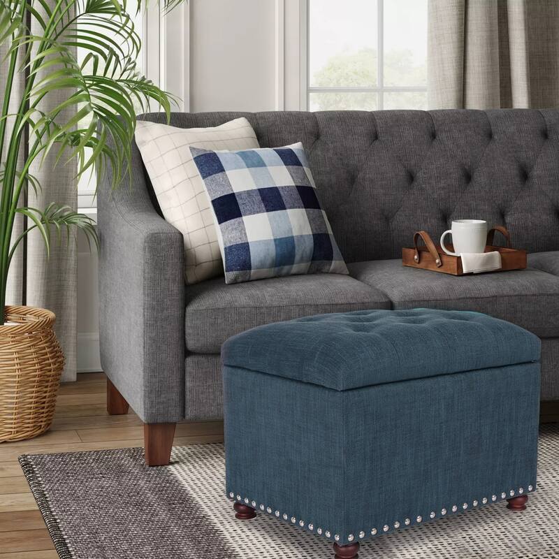 Adeco 24'' Rectangular Upholstered Storage Ottoman Fabric Foot stool ...