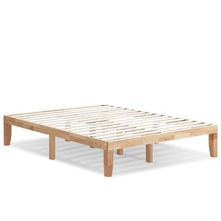 Wood Platform Bed Frame Queen Size, Solid Wood Mattress Foundation with ...
