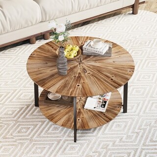 31.5 "Round Coffee Table,Wooden Double Layer Coffee Table with Metal ...