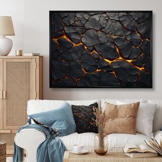 Designart "Volcano Volcanic Veins" Volcano Framed Canvas Wall Art - Bed ...