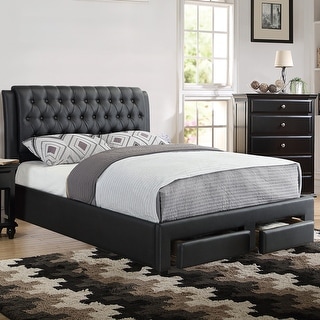 Black Faux Leather Bed with Storage Drawers - Bed Bath & Beyond - 33810484