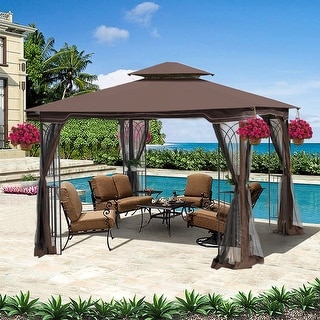 Brown Ventilated 10x10 ft Canopy Gazebo with Detachable Mesh Screens ...