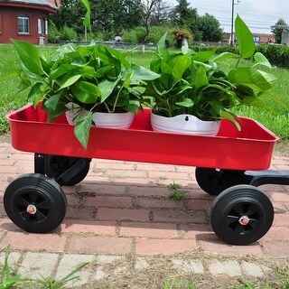 Garden Cart Reuniong Railing, Solid Wheel All-Terrain Truck, Red - Bed ...