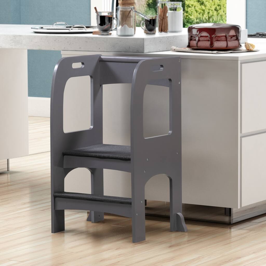 Kids Kitchen Step Stool with Handles and Anti-slip Mat Small Wooden ...