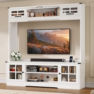 Modern Wall Unit TV Stand with Storage, Adjustable Shelf, Glass Doors ...