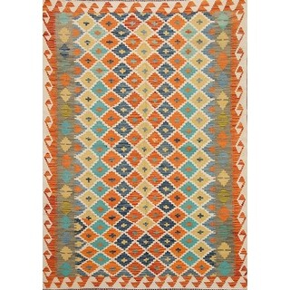 Multi-Color Geometric Kilim Persian Area Rug Flat-Weave Wool Carpet - 4 ...