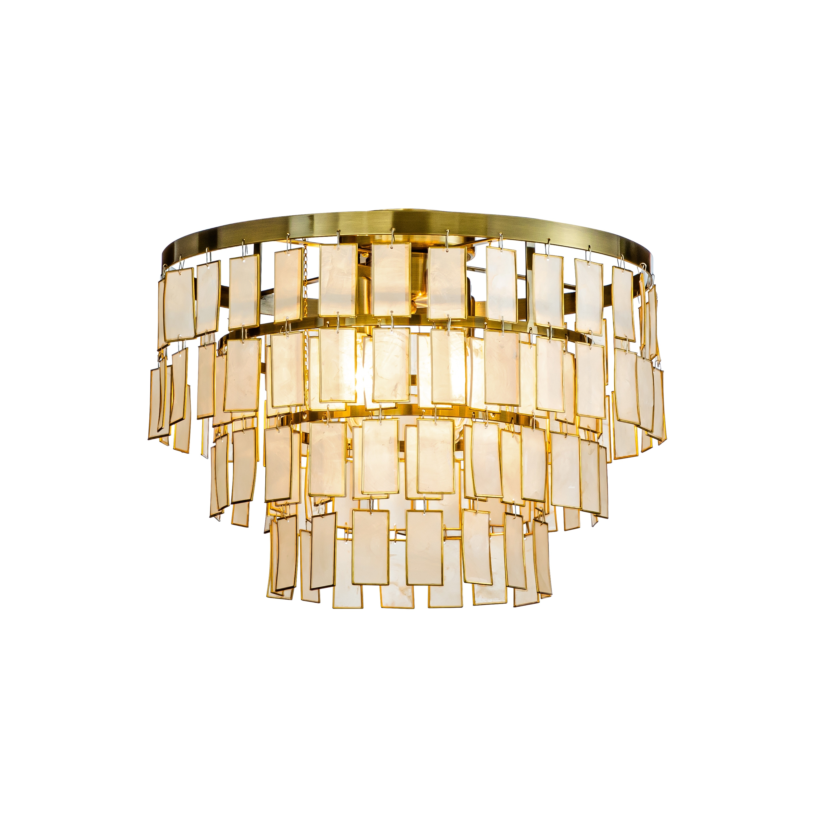 4-Light Round Coastal Capiz Tiered Flush Mount Ceiling Light With ...