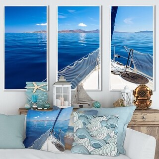 Designart "Sail Boat Yacht In Open Blue Sea Near Island" Nautical ...