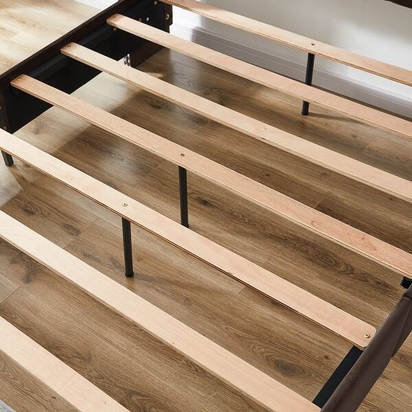 Wood Slat Support Platform Frame with Metal Support Feet Tufted Button ...