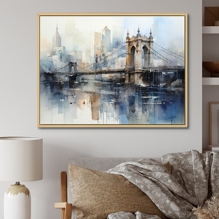 Designart "Blue Bridge Reflective Connections" Architecture Framed Wall ...