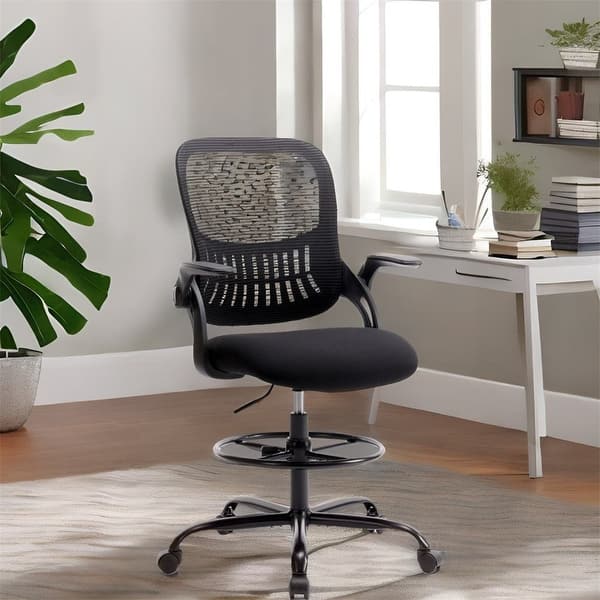 Ergonomic Office Chair with Flip-up Armrests and Adjustable Foot-Ring ...