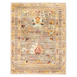 ECARPETGALLERY Hand-knotted Uzbek Ghazni Grey Wool Rug - 2'10 x 3'7 ...