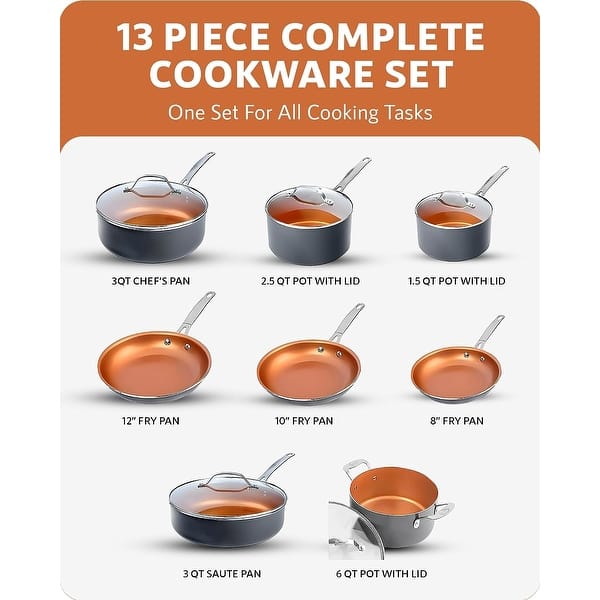 Gotham Steel Pro Hard Anodized 13 Piece Nonstick Cookware Set - Bed ...