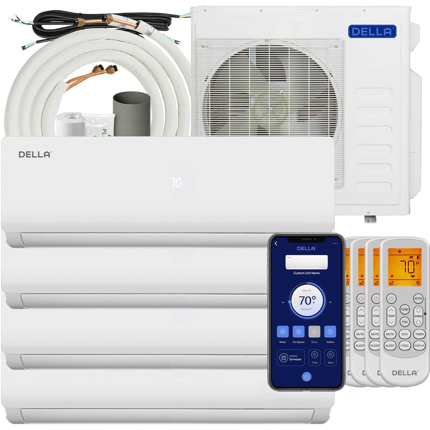 DELLA 27K BTU 3 Zone 9K 9K 9K BTU Multi Zone Mini Split AC W/ Heat - On ...