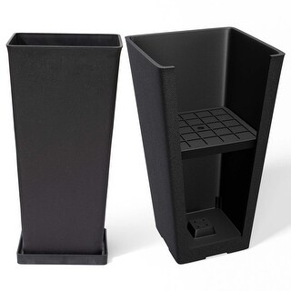 Tall Black Planters Set of 2, 26 Inch Large Outdoor Planters, Rectangle ...
