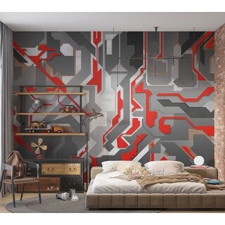 Abstract Wallpaper Wall Mural - Red Geometric Paths - Bed Bath & Beyond ...