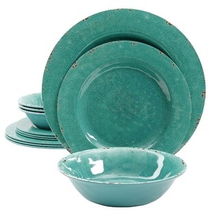 Rustic Reactive Glaze Turquoise Dinnerware Set 12 Pieces - Bed Bath ...