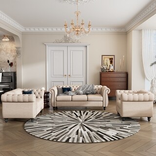 3-Piece Chesterfield Button-tufted Sofa Set with 3-Seater, Loveseat ...